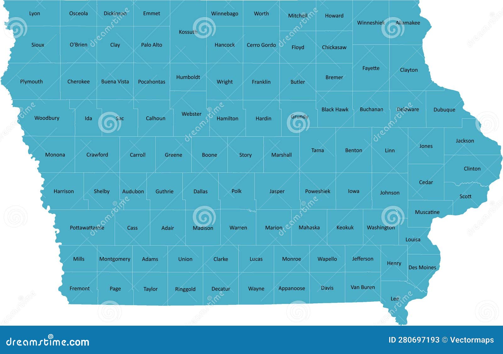US Iowa county map stock vector. Illustration of diagram - 280697193