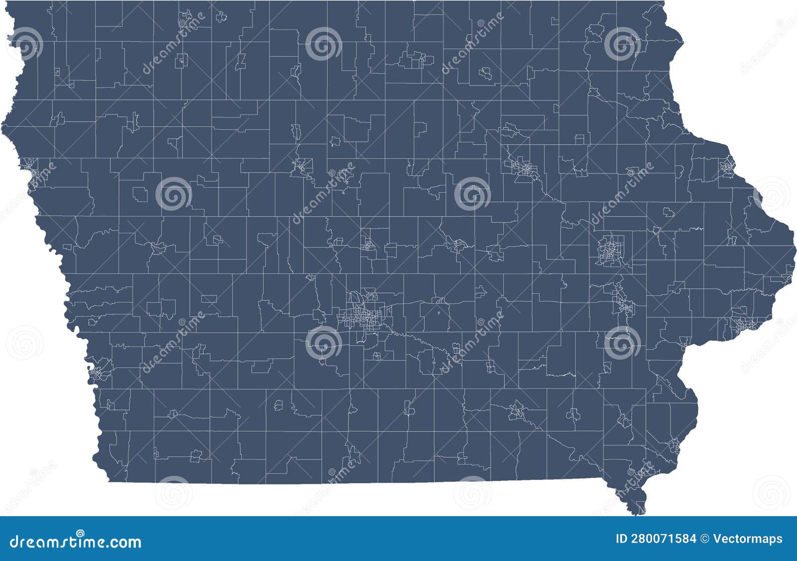 US Iowa State Map with Census Tracts Boundaries Stock Vector ...