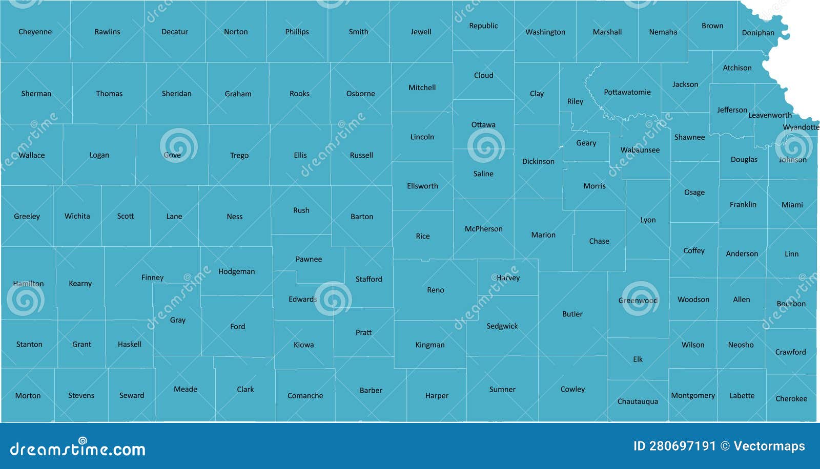 US Kansas county map stock vector. Illustration of states - 280697191