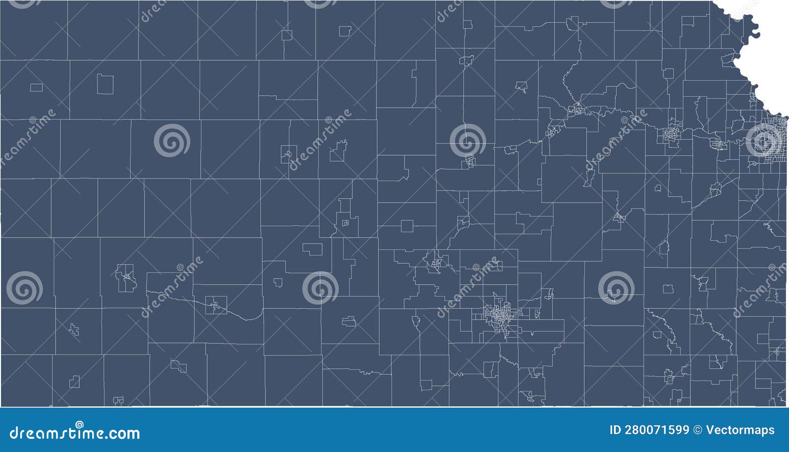 US Kansas State Map with Census Tracts Boundaries Stock Vector ...