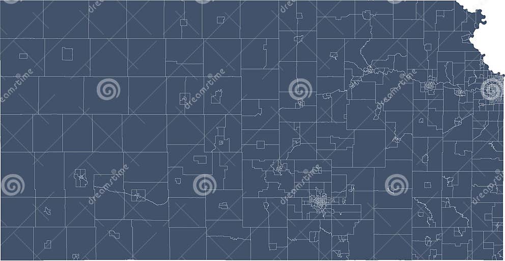 US Kansas State Map with Census Tracts Boundaries Stock Vector ...