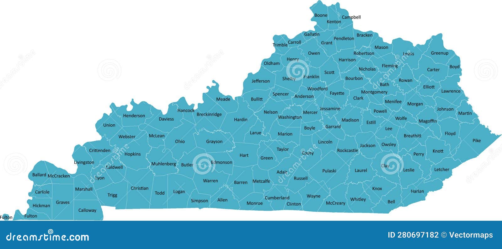 US Kentucky county map stock vector. Illustration of state - 280697182