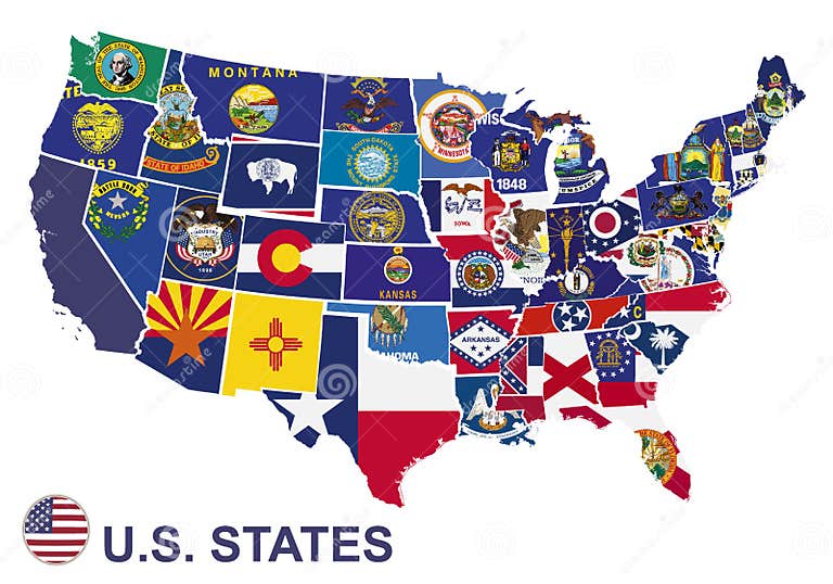 US Map with Flags of States Editorial Photography - Illustration of ...
