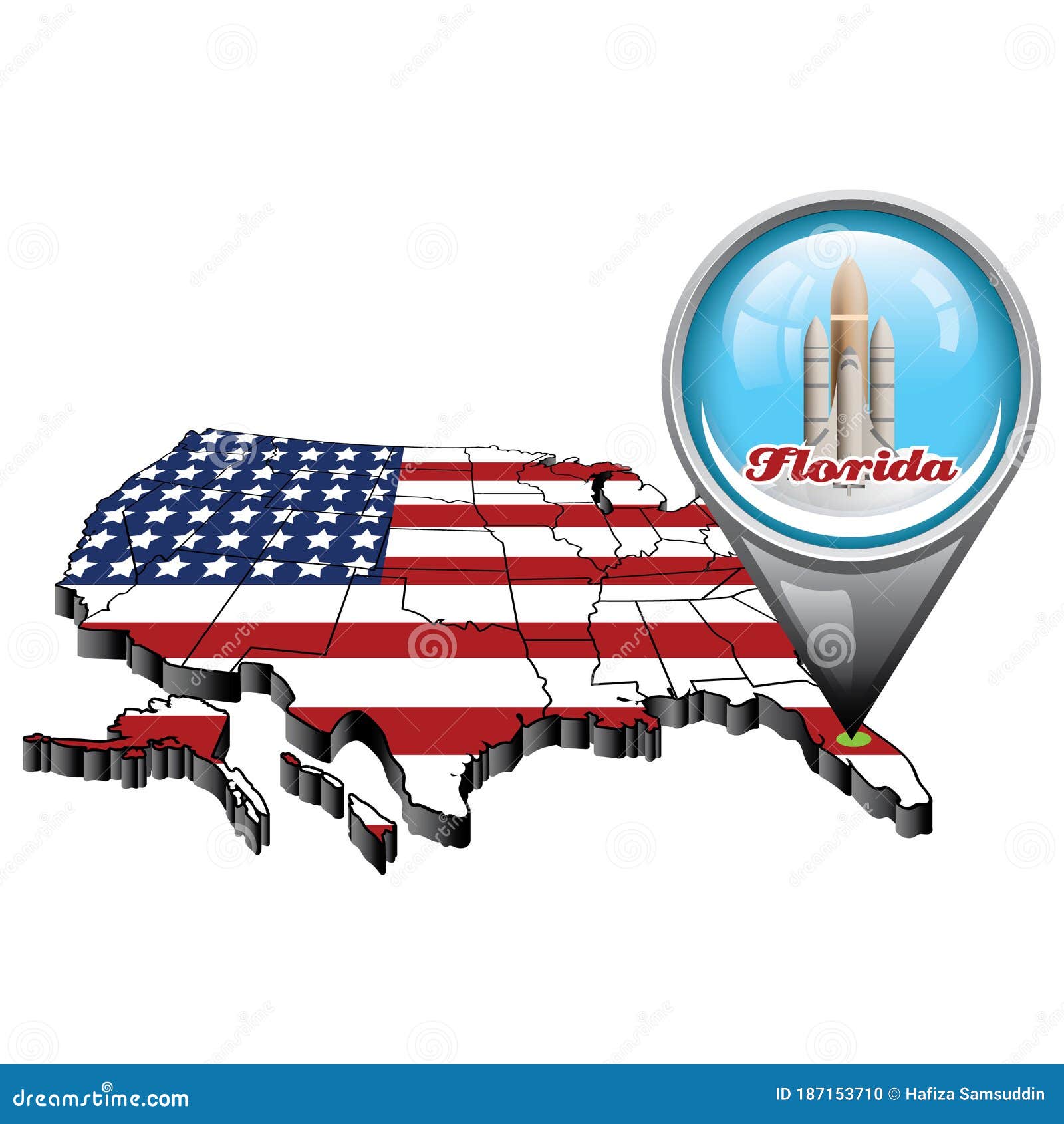 US Map with Pin Showing Florida State. Vector Illustration Decorative ...