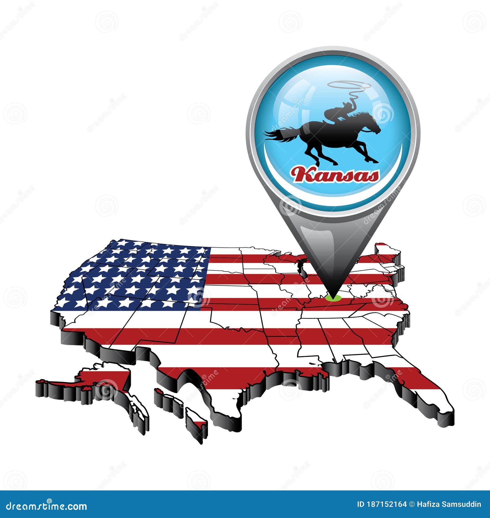 US Map with Pin Showing Kansas State. Vector Illustration Decorative ...