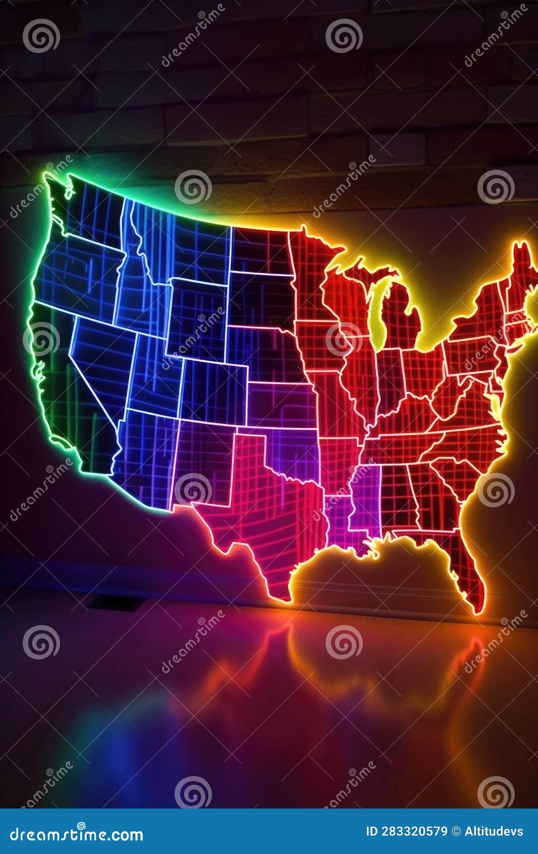 Us Map Shape Formed by Illuminated Neon Tubes Stock Illustration ...