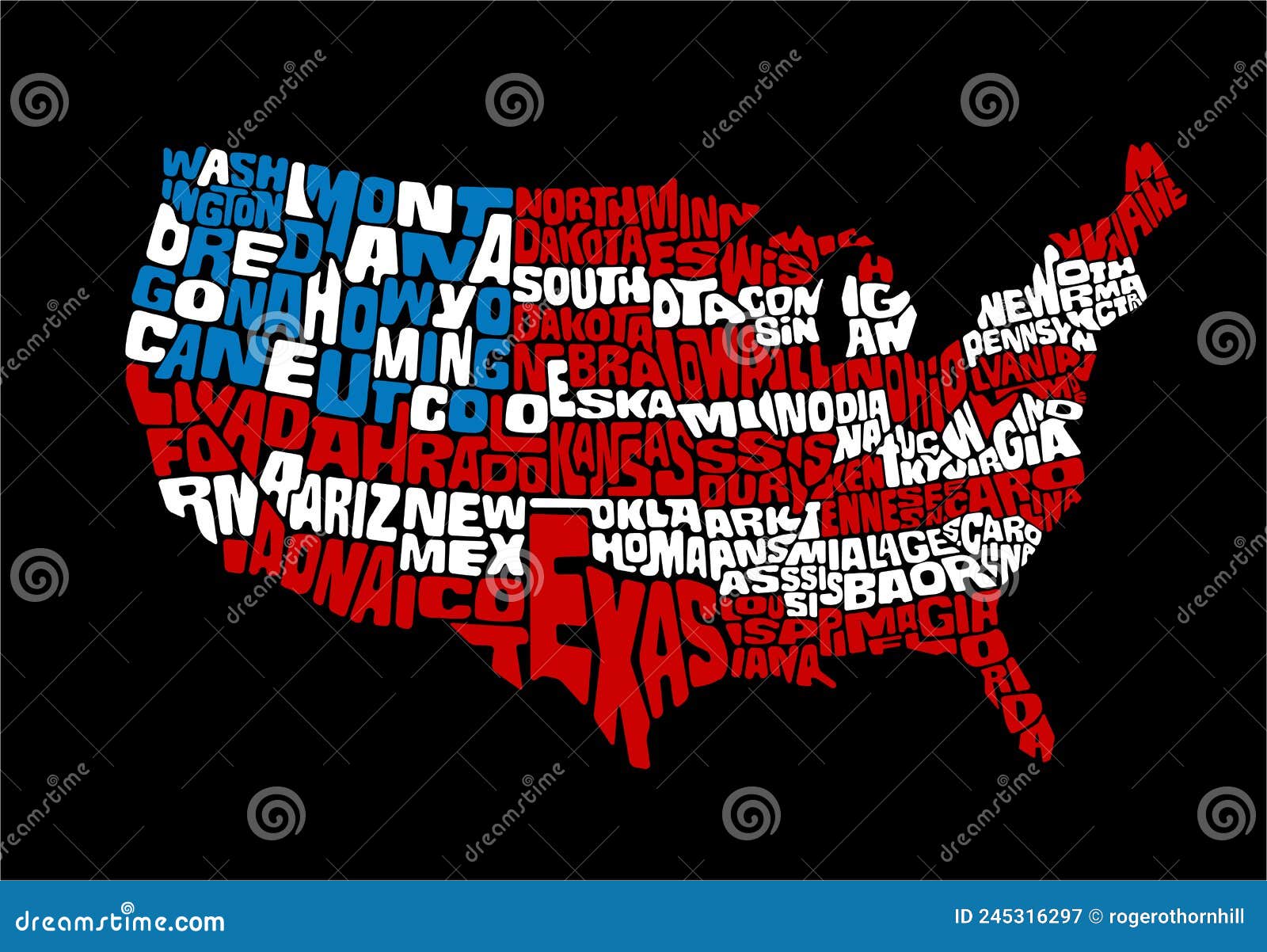 US Map with State Names in the Shape of Each State Forming American ...