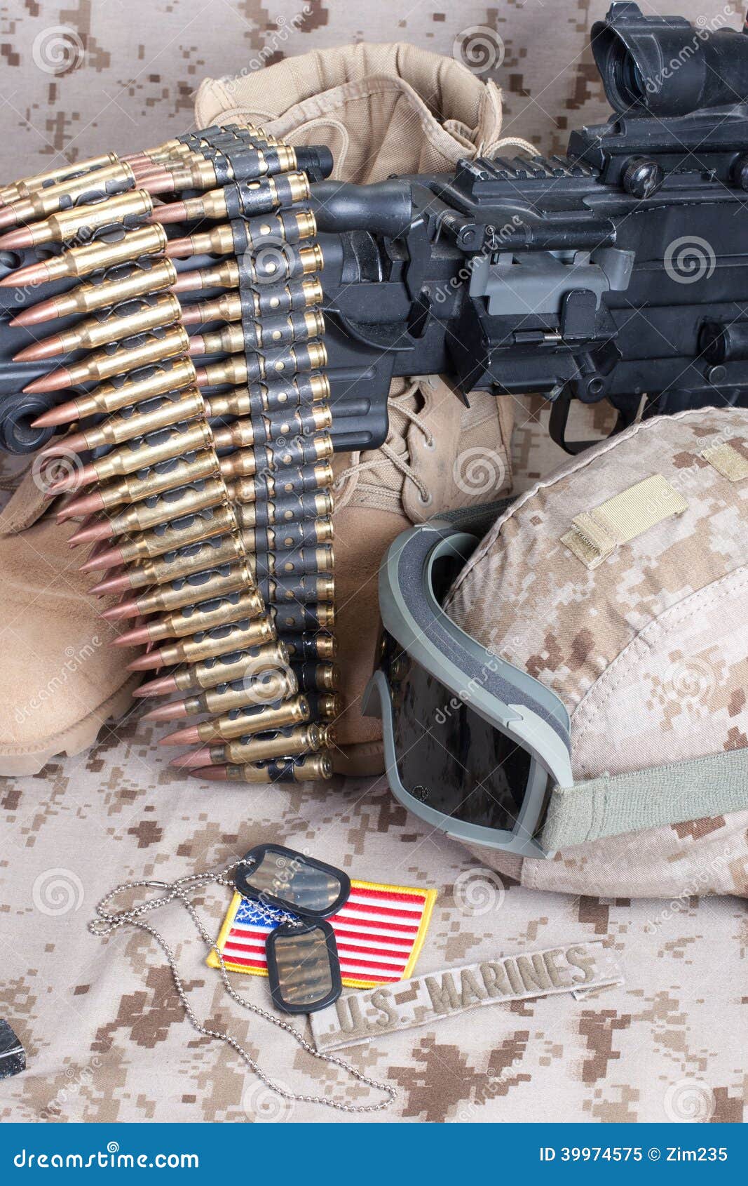 US Marines Background Concept With Machine Gun Stock Photography ...