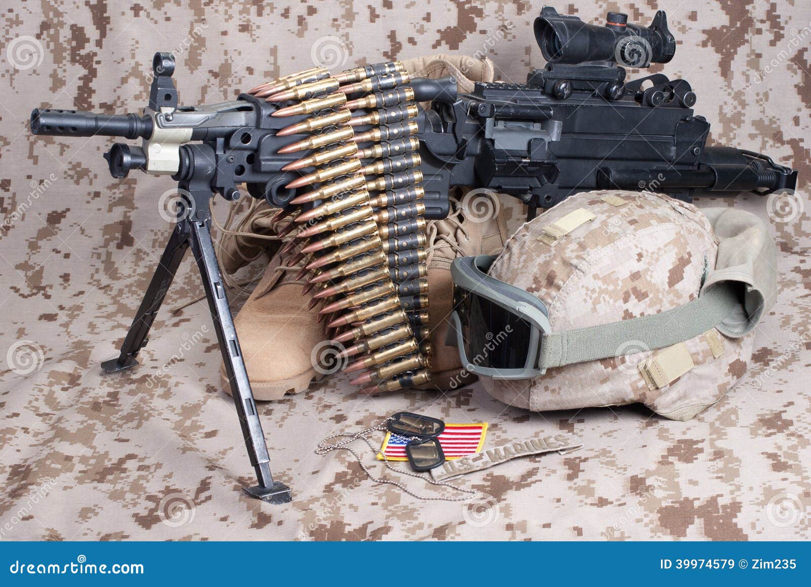 US Marines Background Concept With Machine Gun Stock Photography ...
