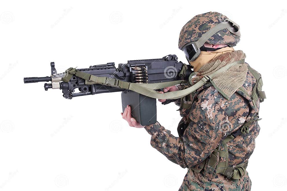 US MARINES with M249 Machine Gun Stock Photo - Image of usmc, rangers ...