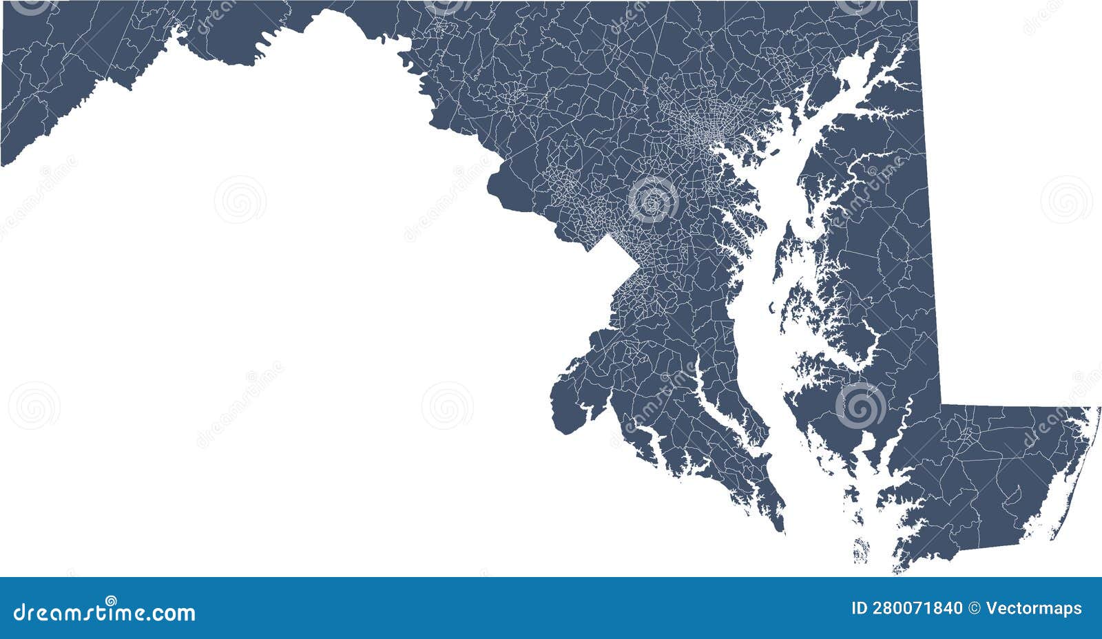 US Maryland State Map with Census Tracts Boundaries Stock Vector ...