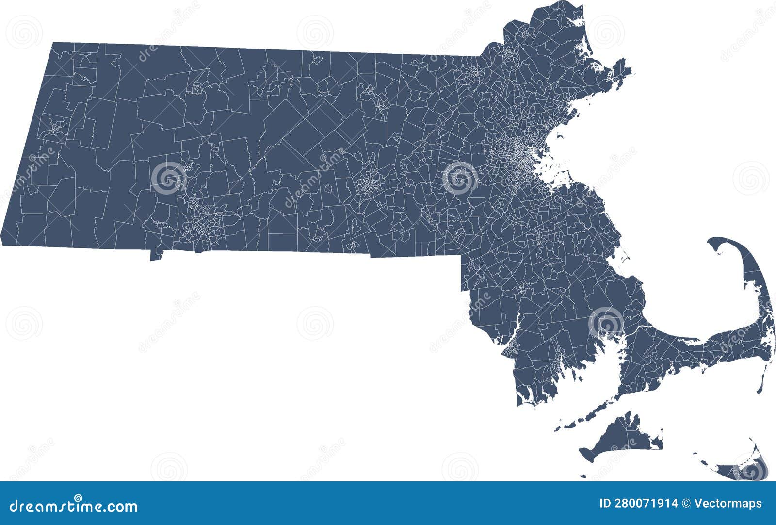 US Massachusetts State Map with Census Tracts Boundaries Stock Vector ...