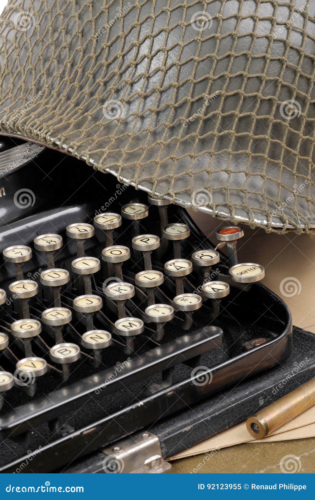 US Military Helmet of the Second World War with Old Typewriter Stock ...