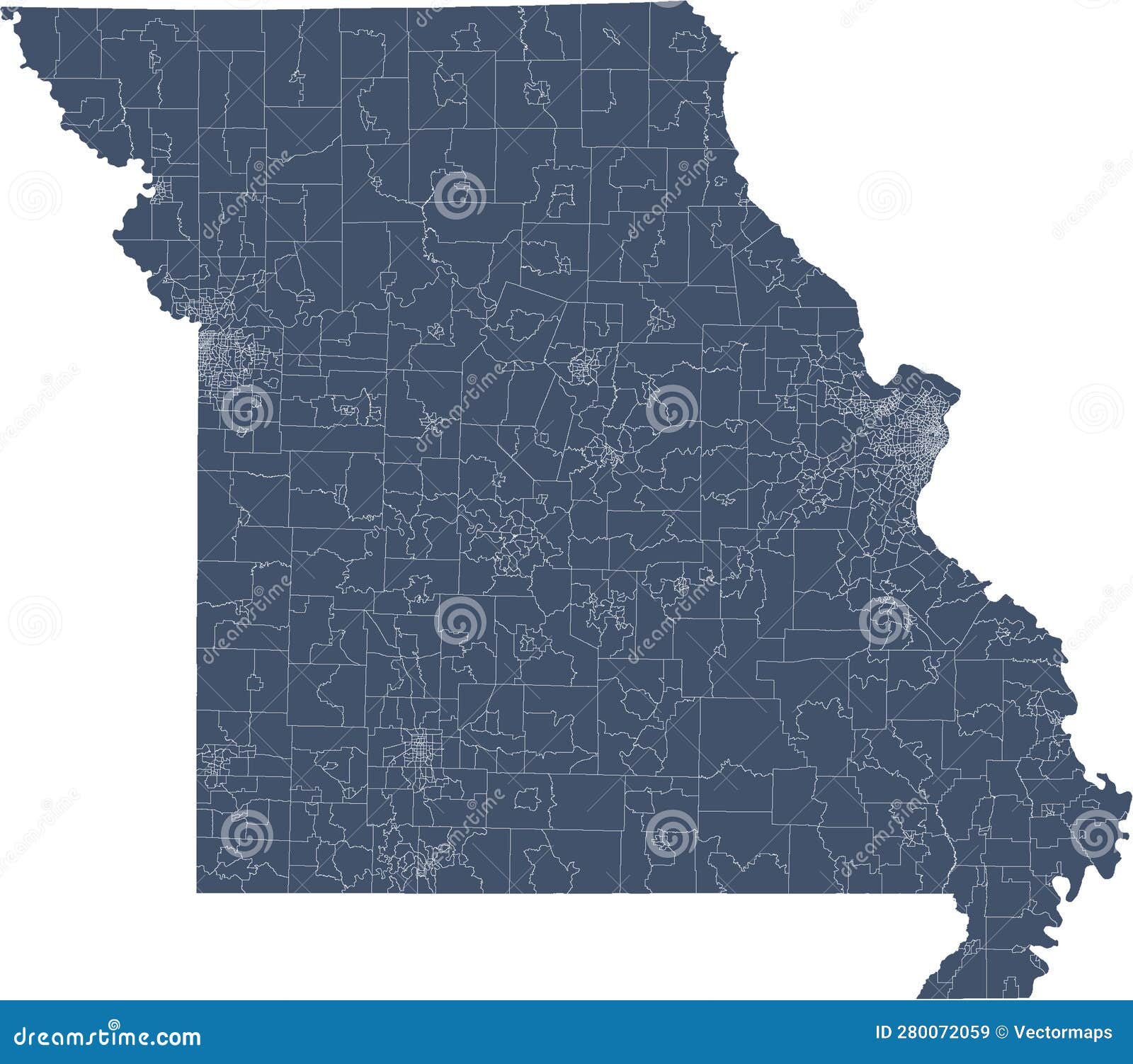 US Missouri State Map with Census Tracts Boundaries Stock Vector ...