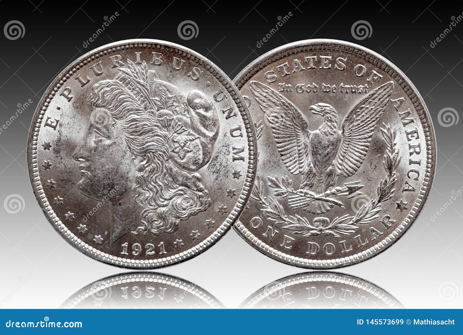 US Morgan Silver Dollar Coin Minted 1921 Stock Image - Image of gift ...