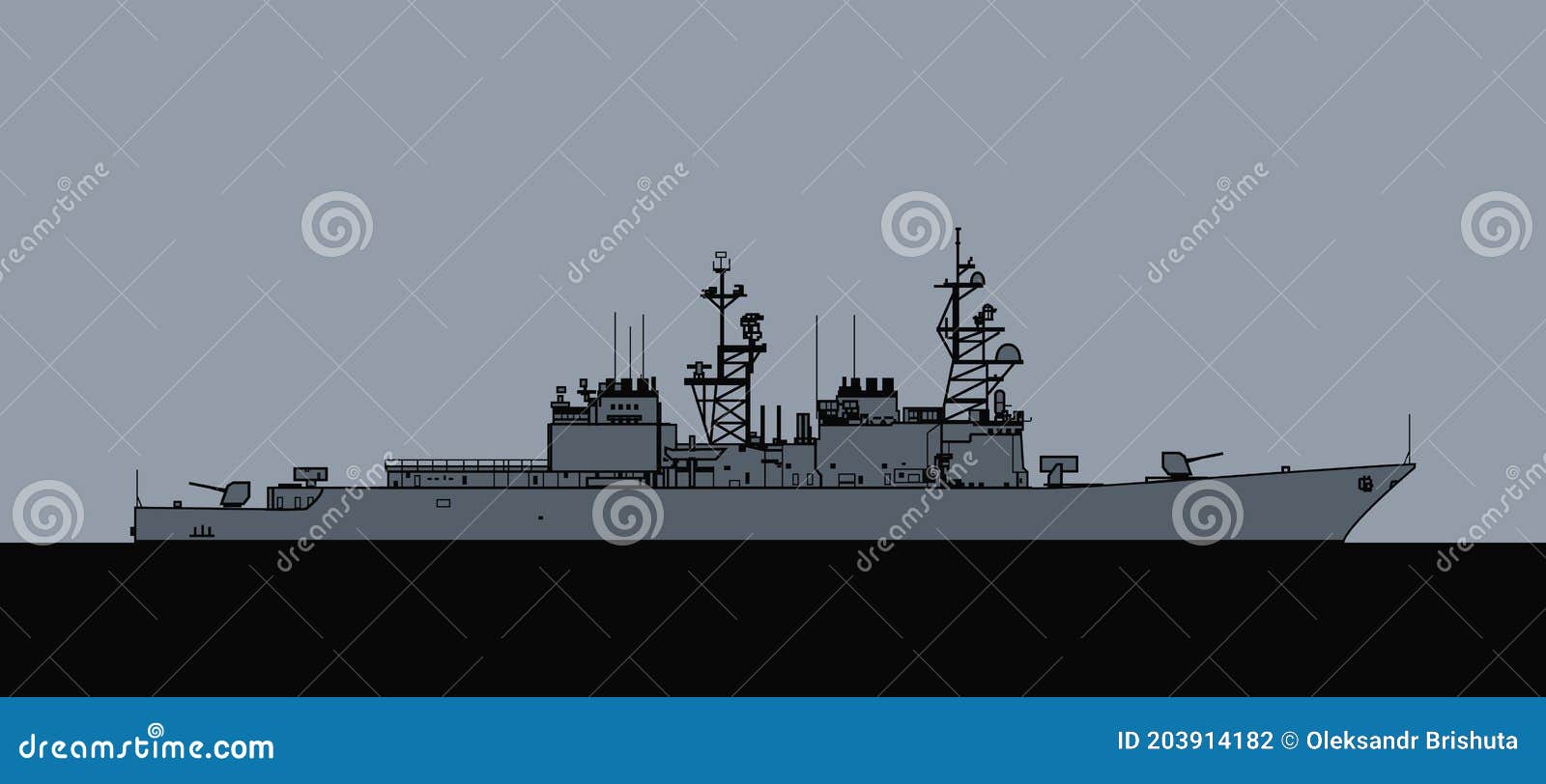 US Navy Spruance-class Destroyer. Stock Vector - Illustration of grey ...