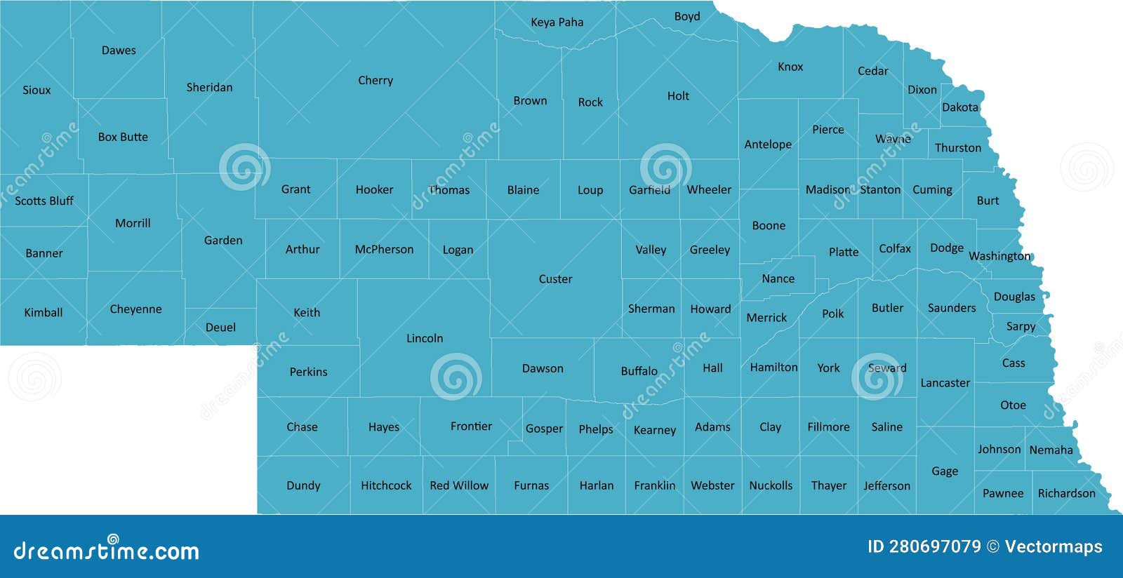 US Nebraska county map stock vector. Illustration of boundaries - 280697079