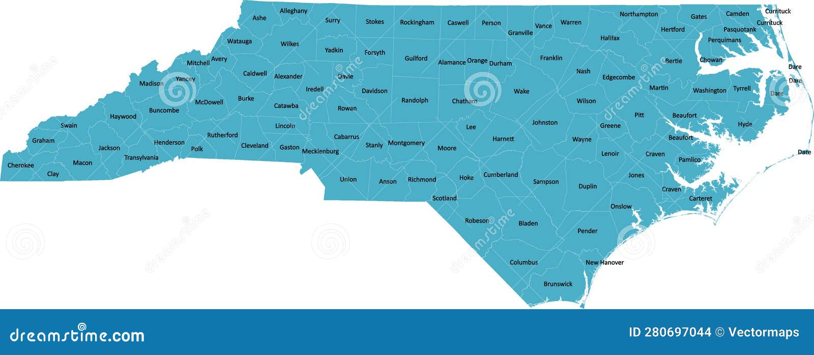 US North Carolina County Map Stock Vector - Illustration of states ...