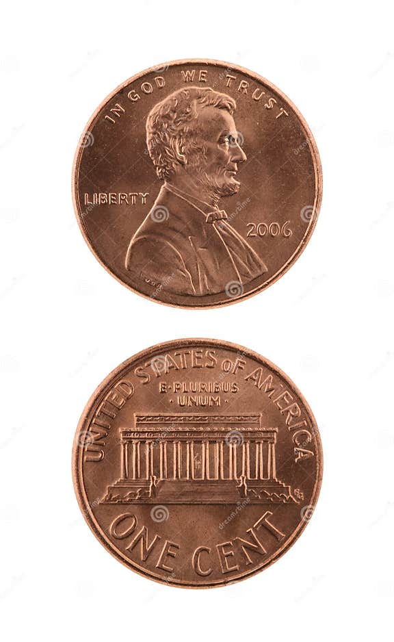 US One Cent Coin Isolated on White Stock Photo - Image of lincoln ...