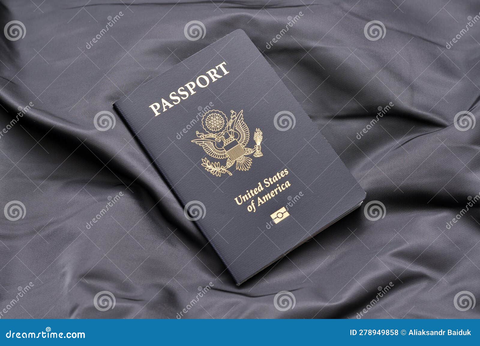 US Passports on a Dark Blue Fabric Background. US Document Stock Photo ...