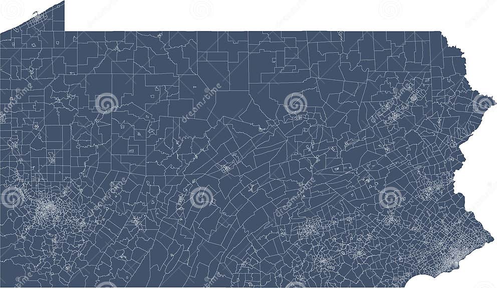 US Pennsylvania State Map with Census Tracts Boundaries Stock Vector ...