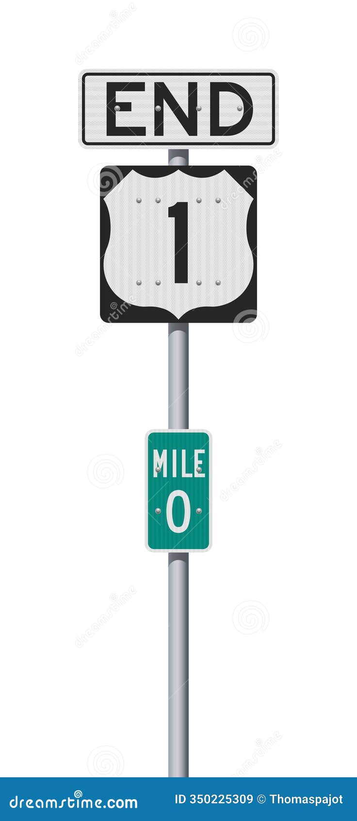 US Route 1 Mile Marker 0 End Road Signs Stock Illustration ...