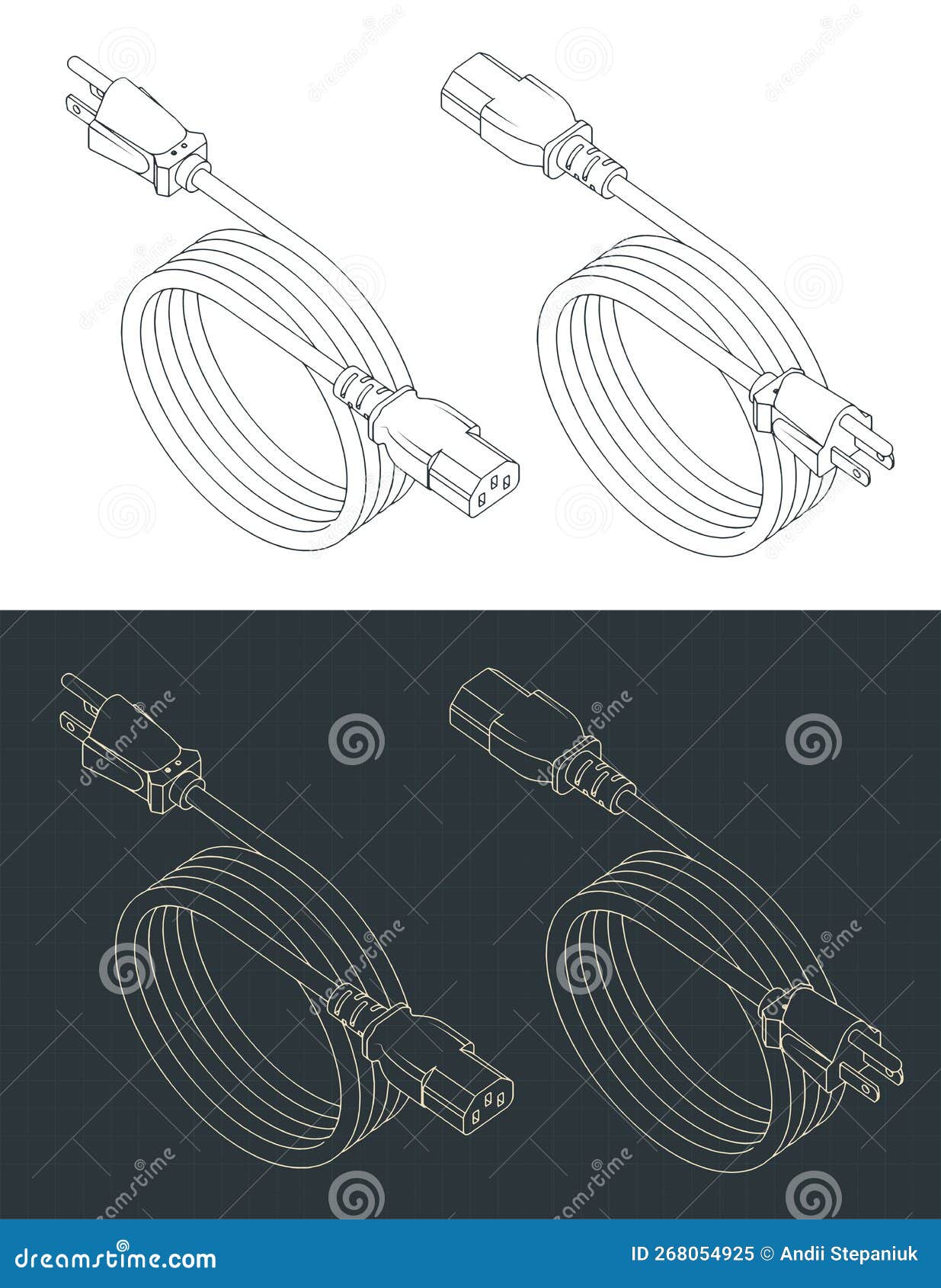 US Standard Power Cable Isometric Drawings Stock Vector - Illustration ...