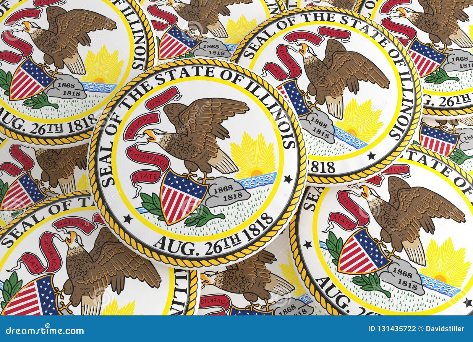 US State Buttons: Pile of Illinois Seal Badges 3d Illustration Stock ...
