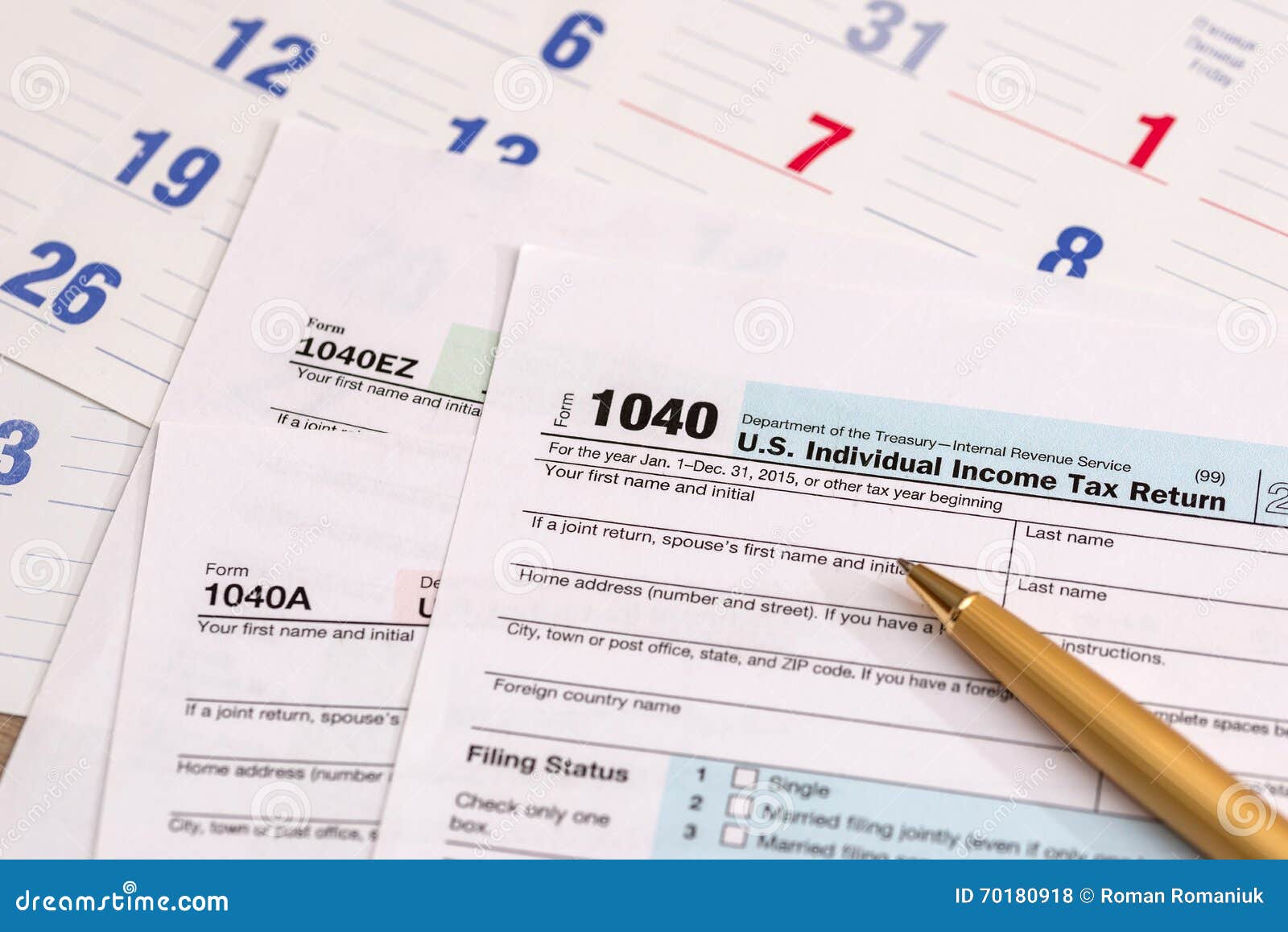 Us 1040 tax form, calendar editorial stock photo. Image of office ...