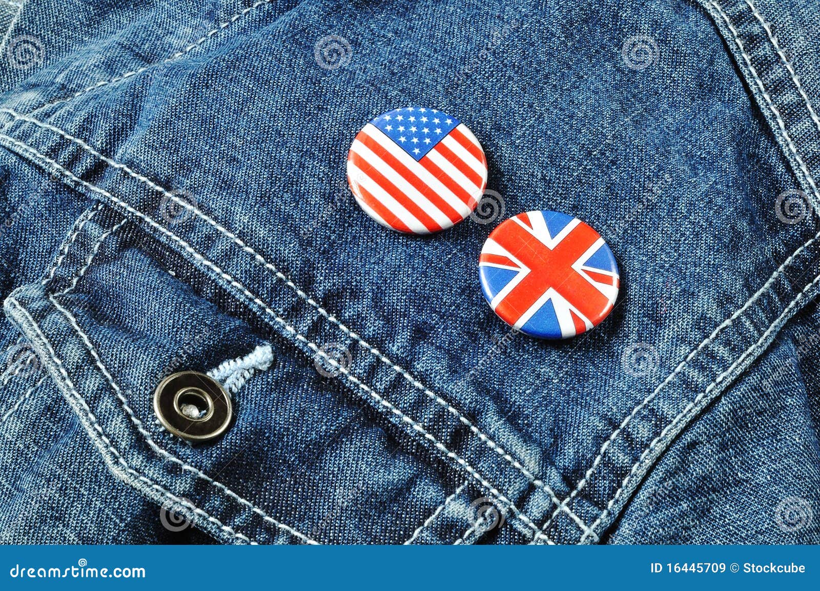US and UK Buttons on a Denim Jacket Stock Image - Image of jacket ...