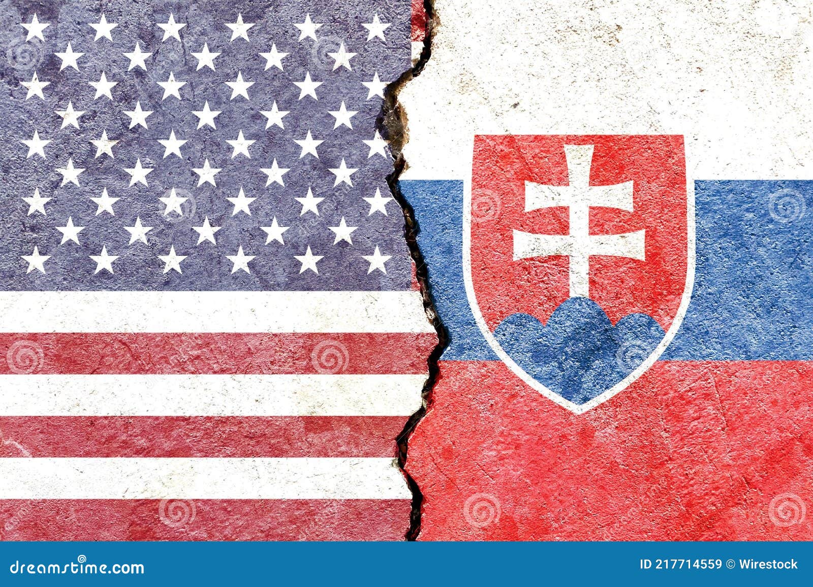 US Vs Slovakia Flags on Cracked Wall Stock Illustration - Illustration ...