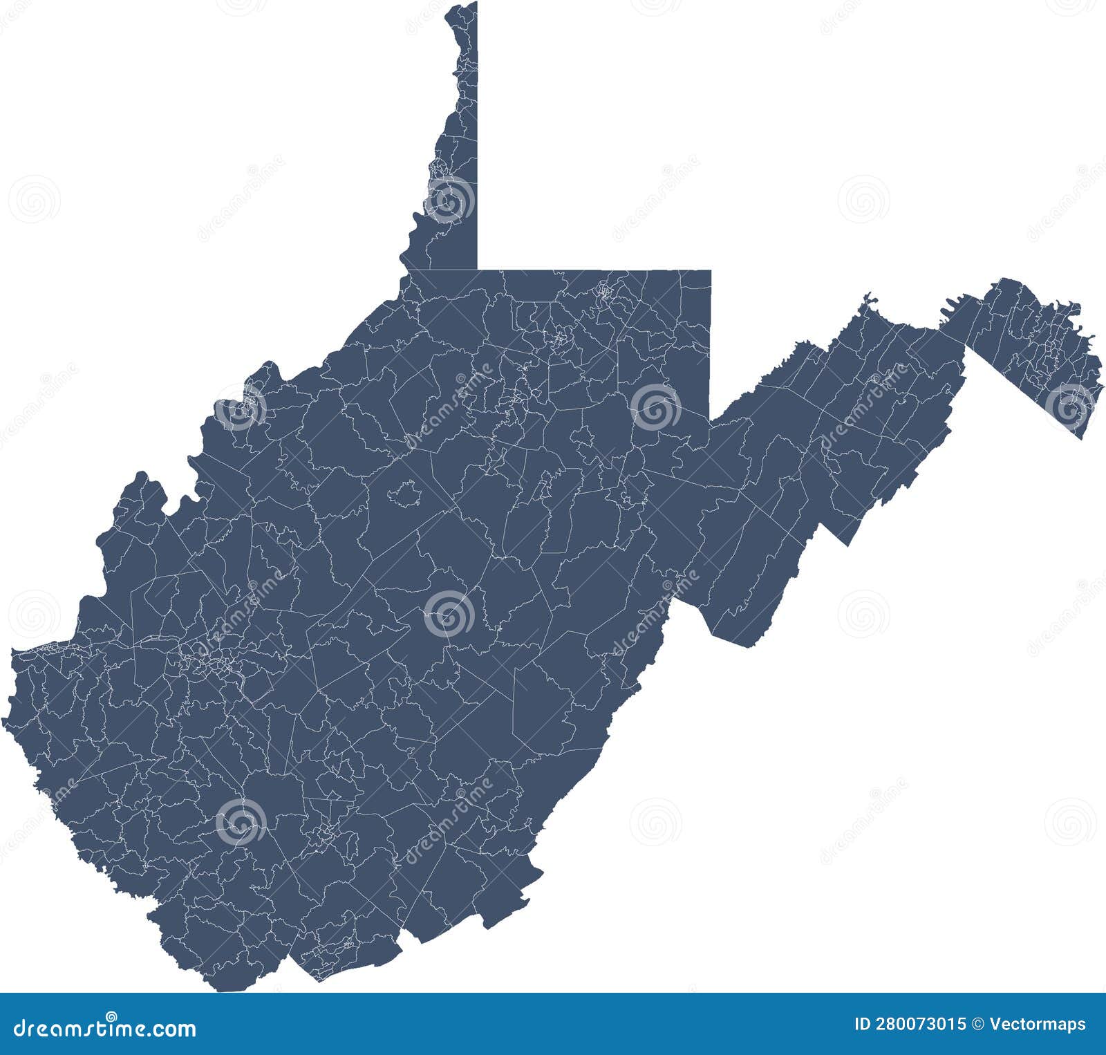 US West Virginia State Map with Census Tracts Boundaries Stock ...