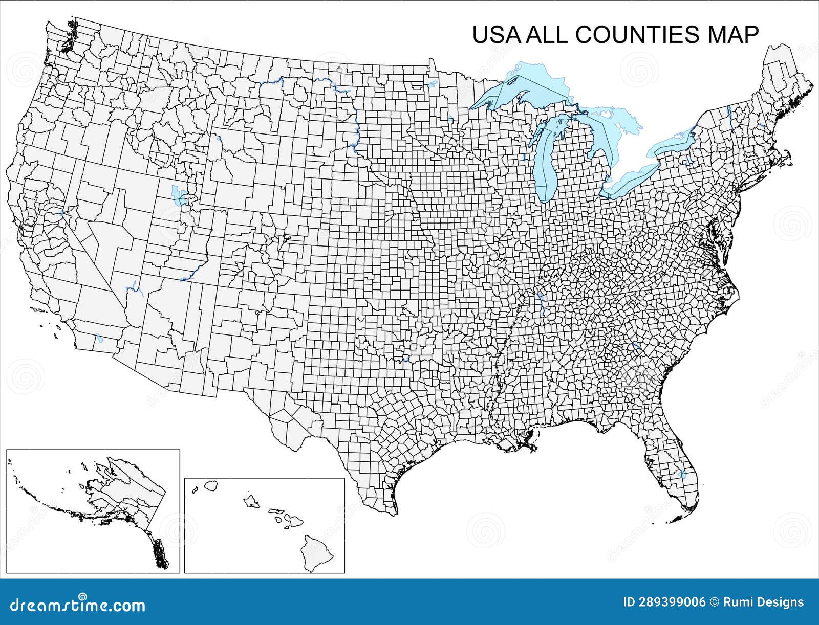 USA America All Counties Map Stock Illustration - Illustration of ...