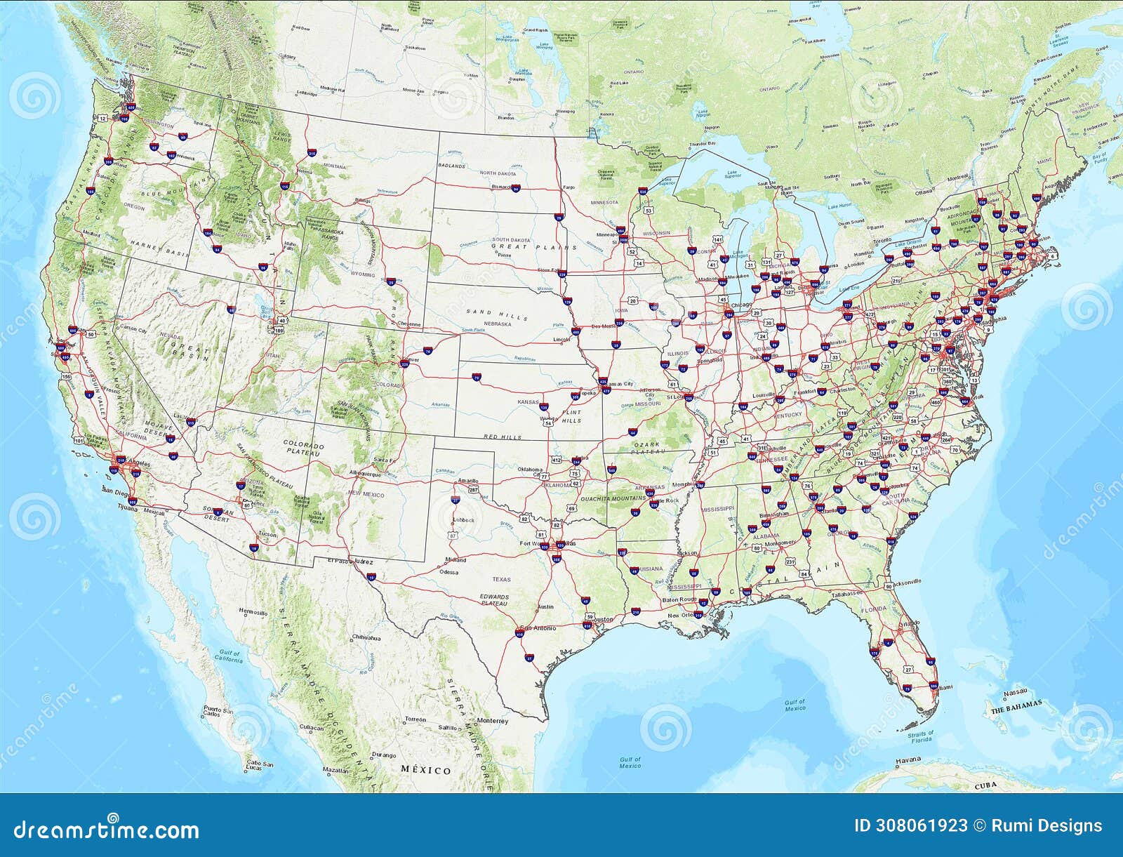 USA America Topographic Base Composite Navigation Map Stock ...