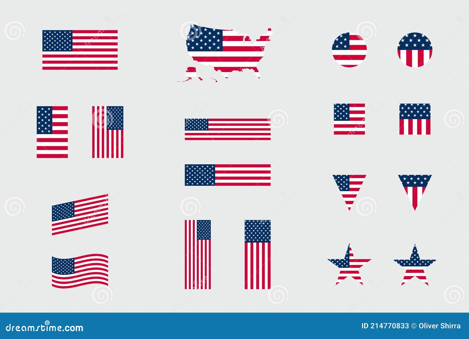 USA American Flag Icon Different Shapes Flat Vector Set Stock Vector ...
