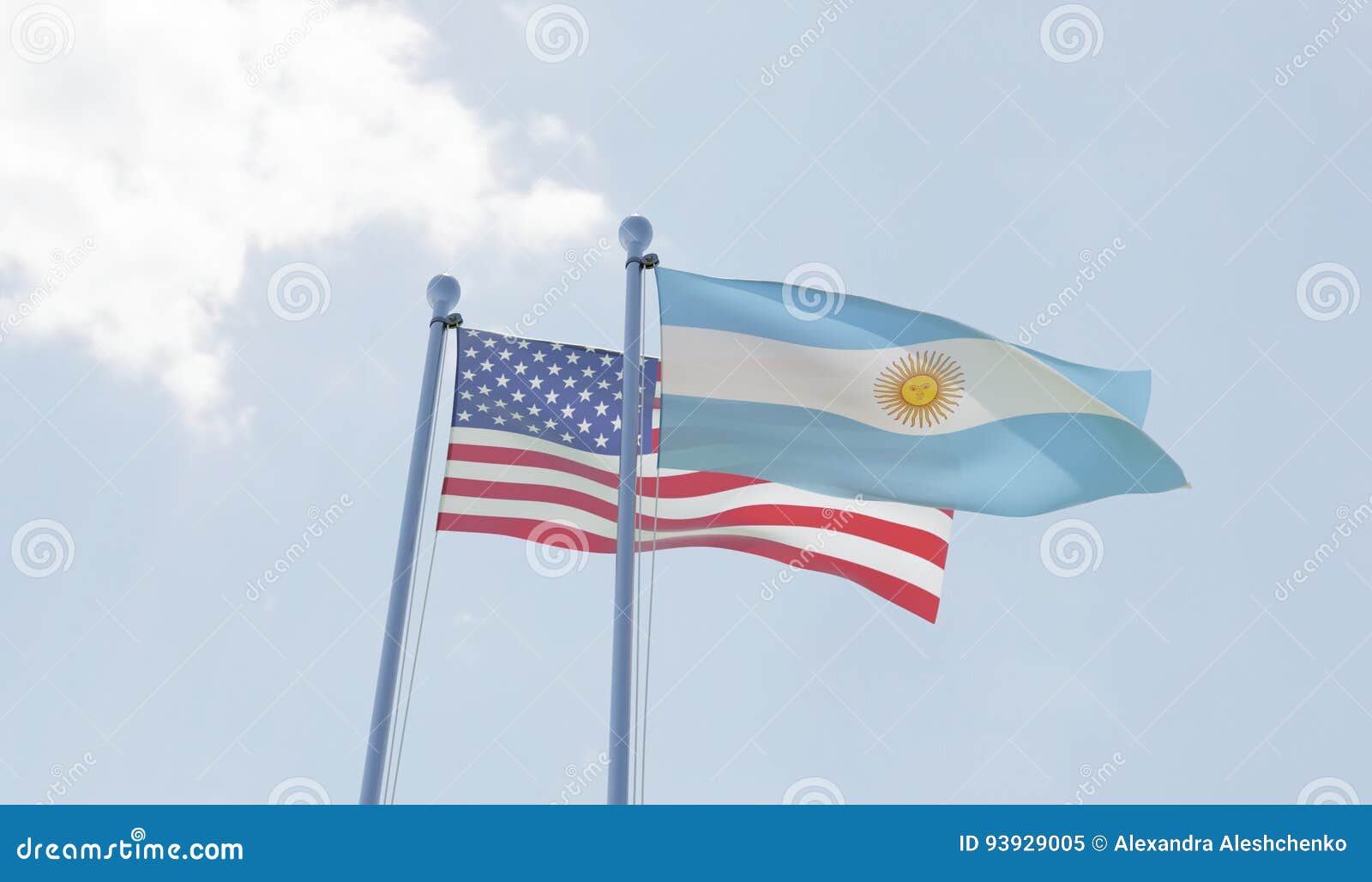 USA and Argentina Flags Waving Against Blue Sky. Stock Illustration ...