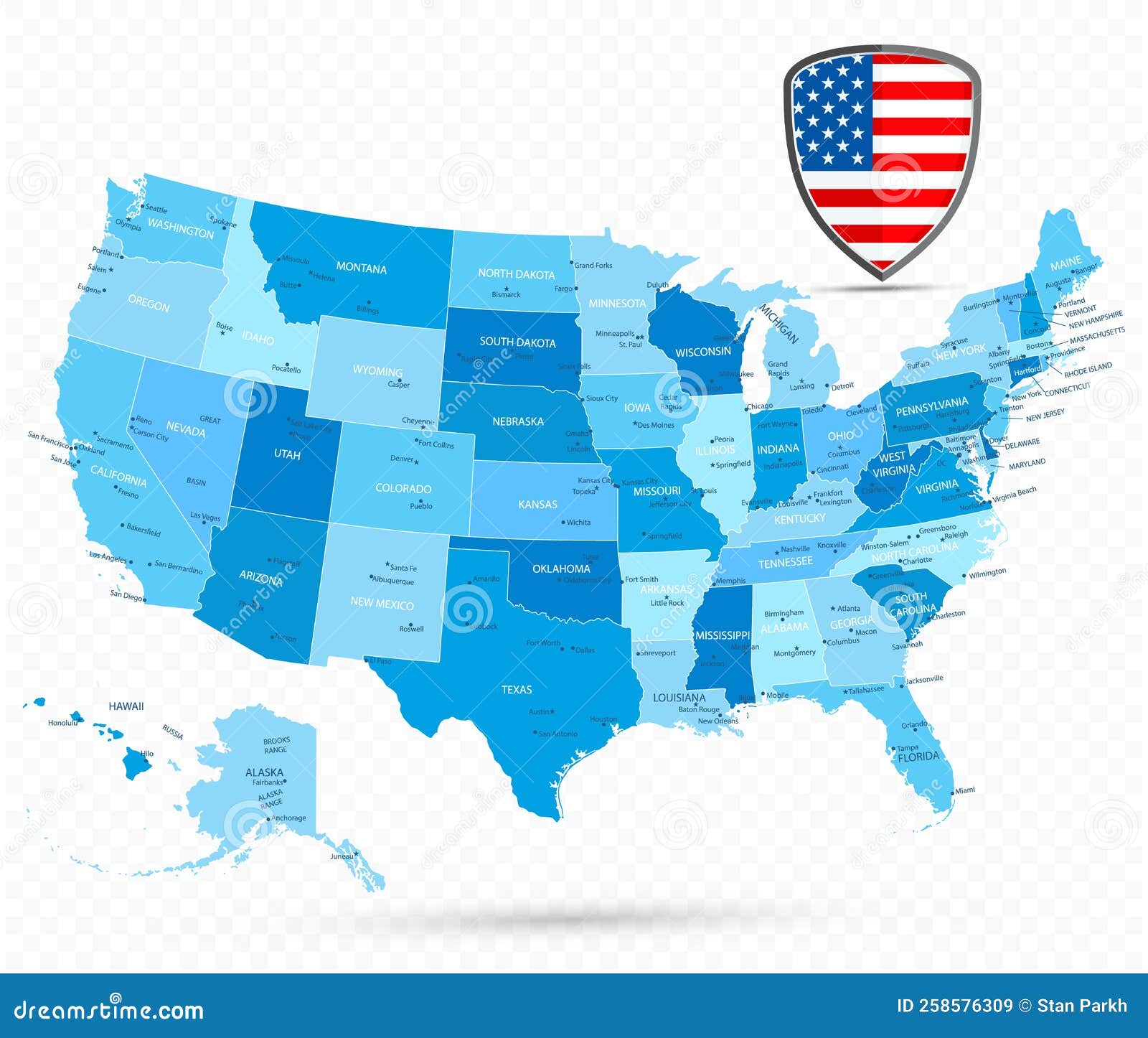 USA Blue Map on Transparent Background Stock Vector - Illustration of ...