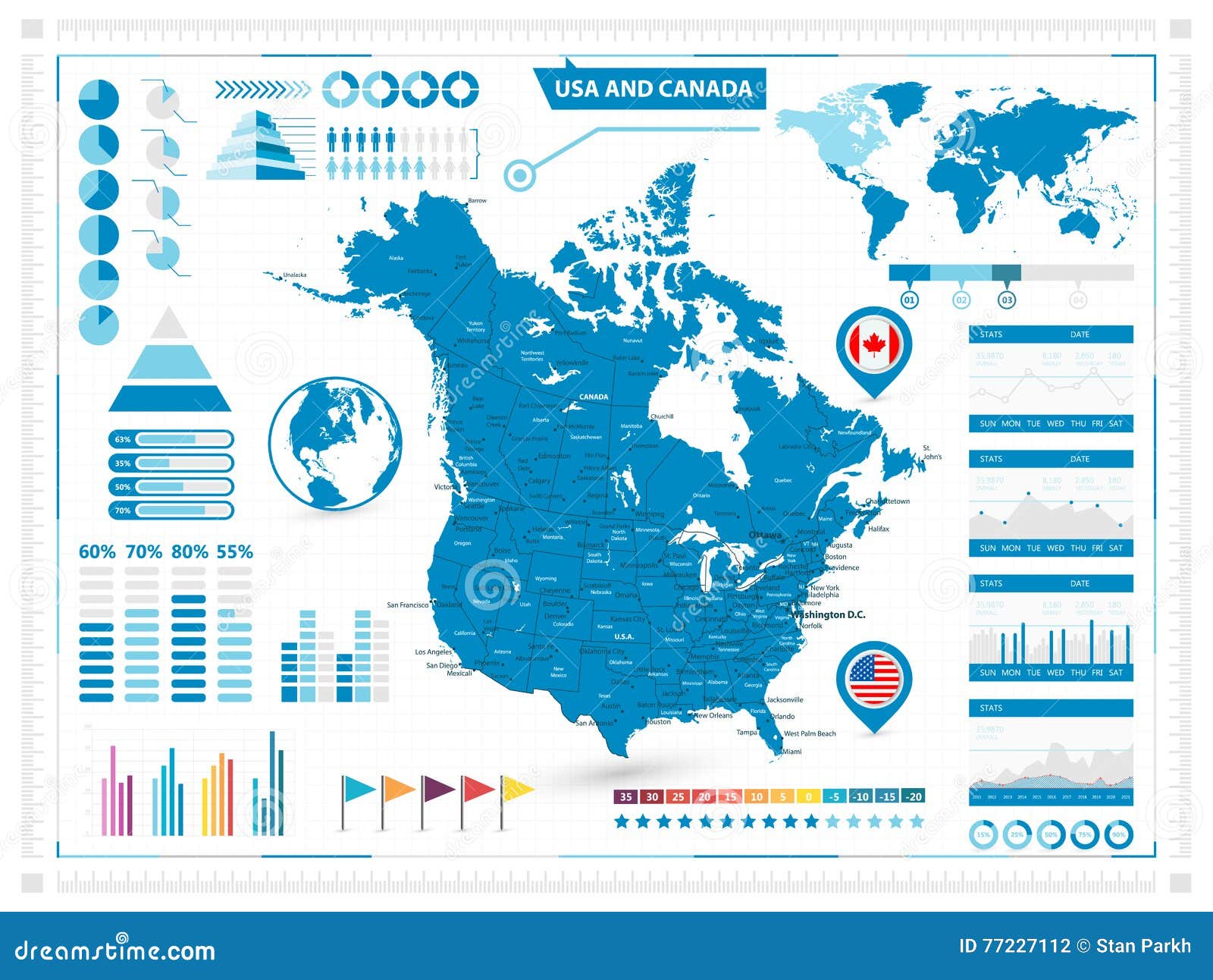 USA and Canada Map with Infograpchic Elements Stock Vector ...