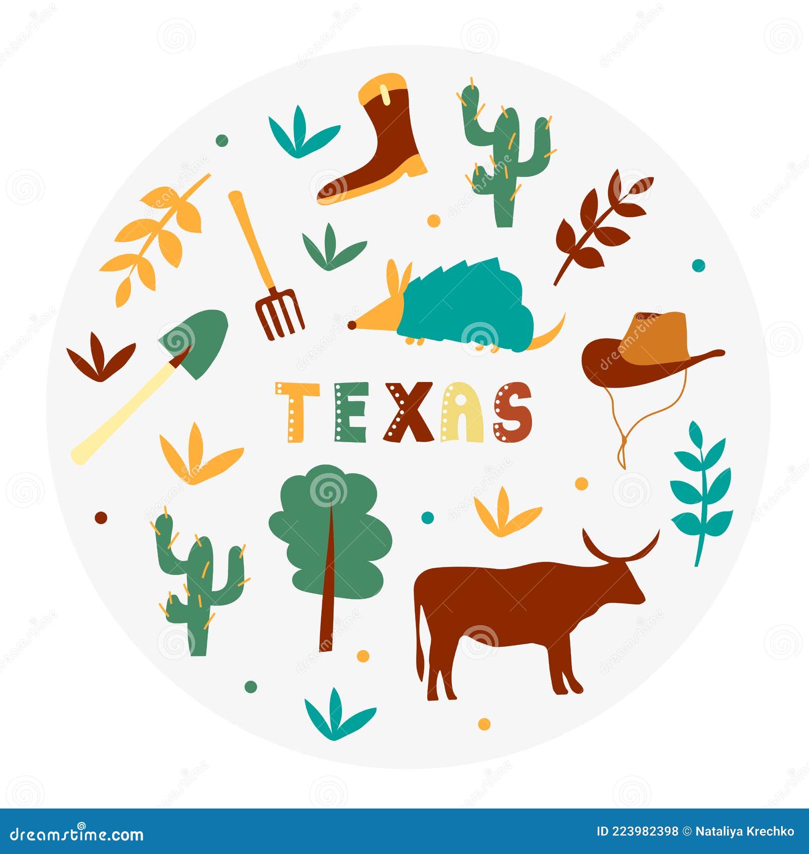 USA Collection. Vector Illustration of Texas Theme. State Symbols Stock ...