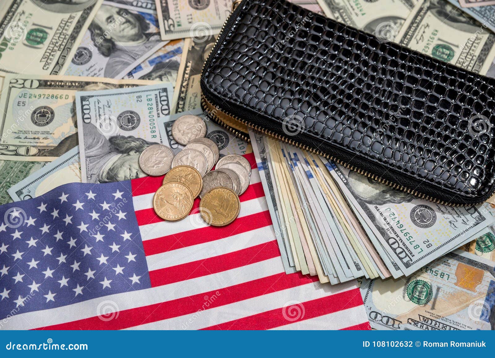 Usa dollar in purse stock photo. Image of money, leather - 108102632