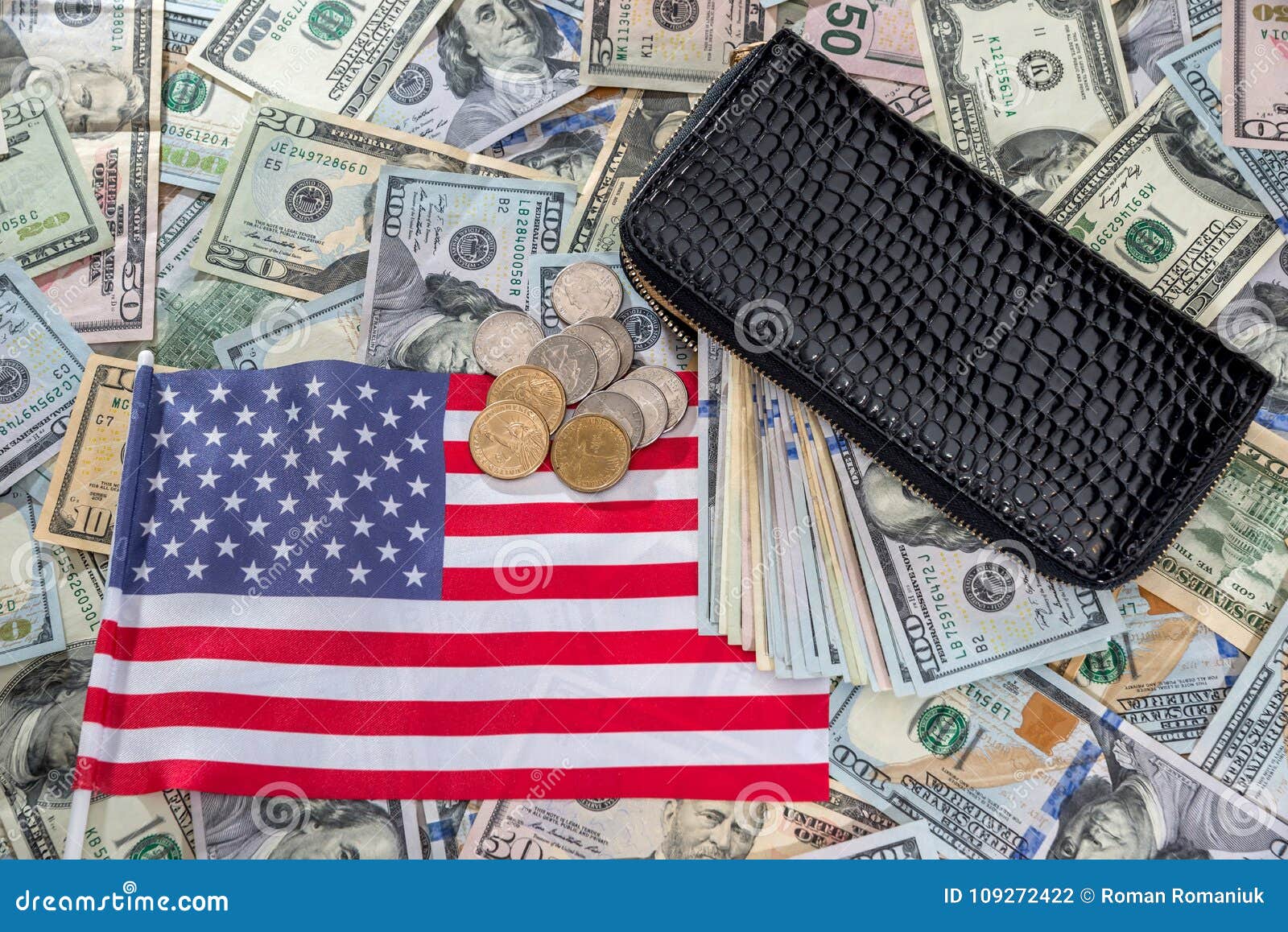 Usa dollar in purse stock photo. Image of banknote, closeup - 109272422