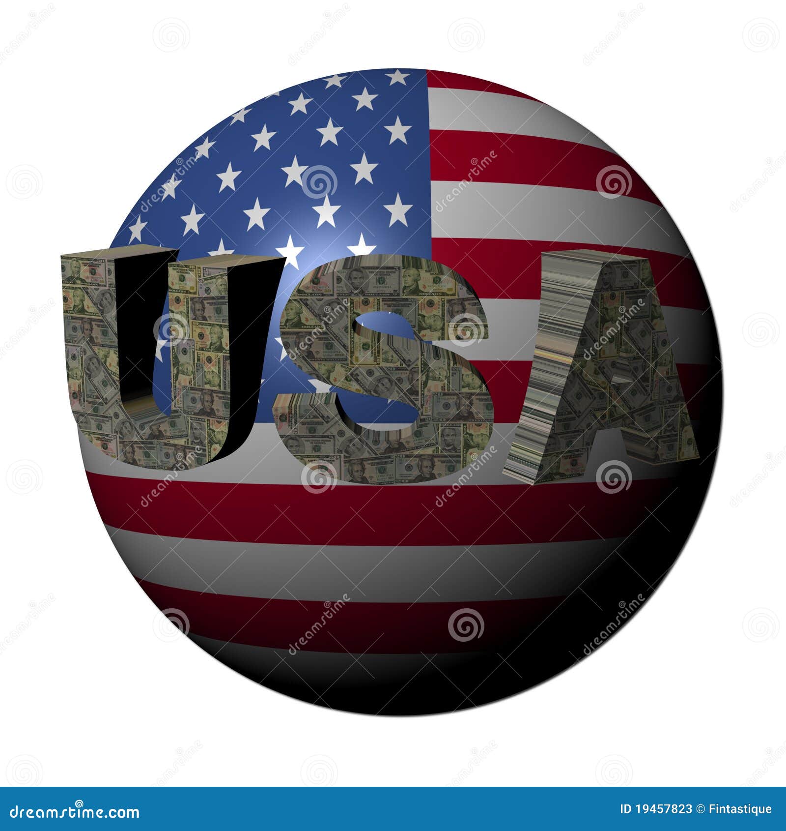 Usa Dollar Text on Flag Sphere Stock Illustration - Illustration of ...