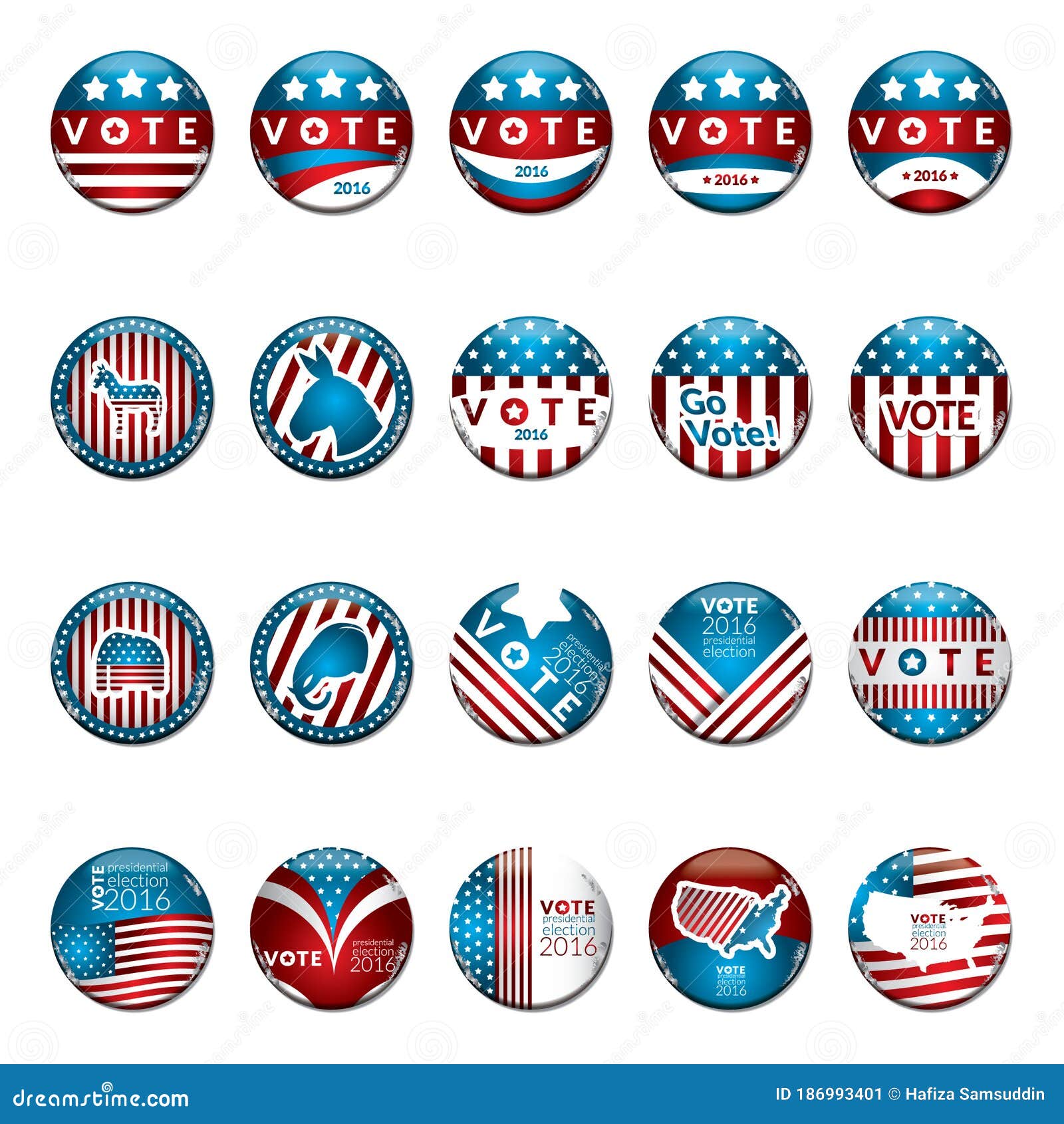 USA Election Vote Badges Collection. Vector Illustration Decorative ...