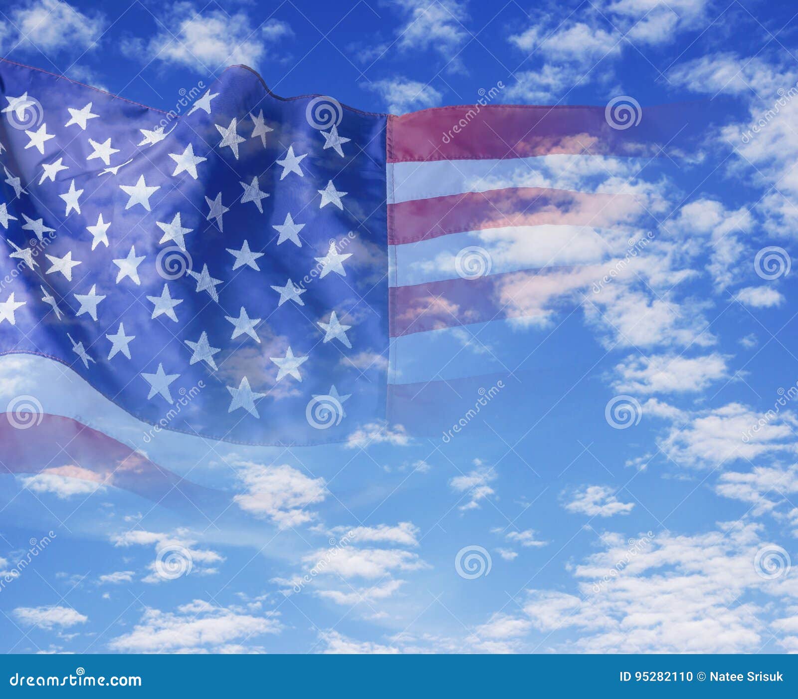 USA Flag on Blue Sky with Cloud Stock Photo - Image of freedom ...