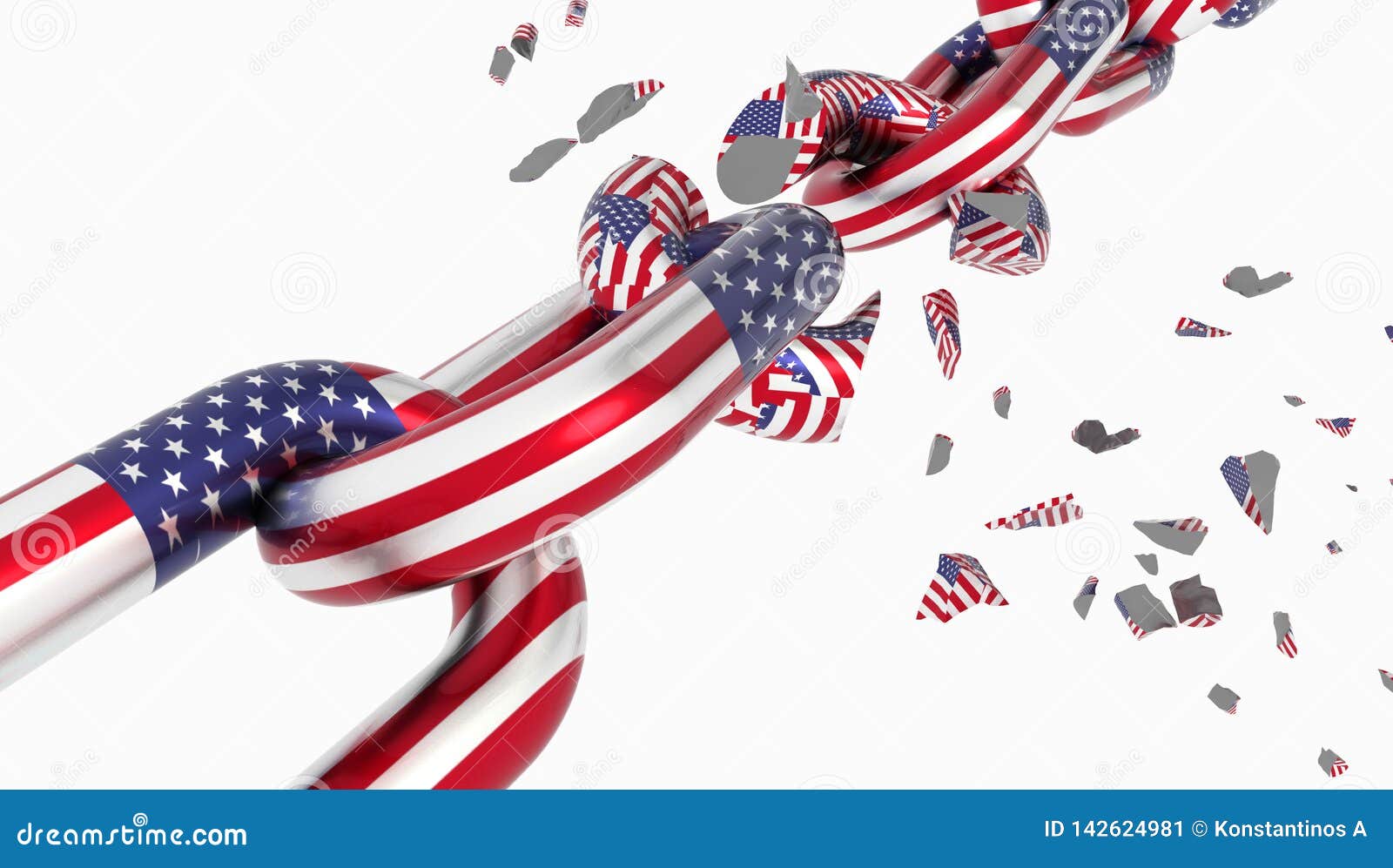 Usa Flag Broken Chain Freedom Separation Deviging - 3d Rendering Stock ...
