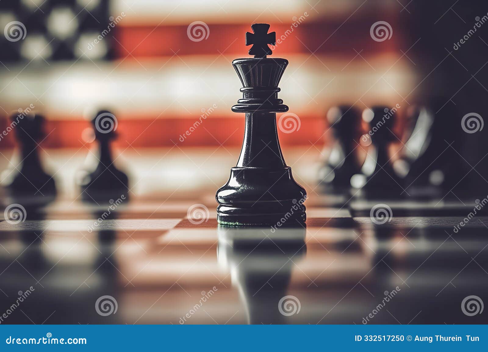 Chess Board and Chess Pieces with a Background of USA Flag Stock Photo ...