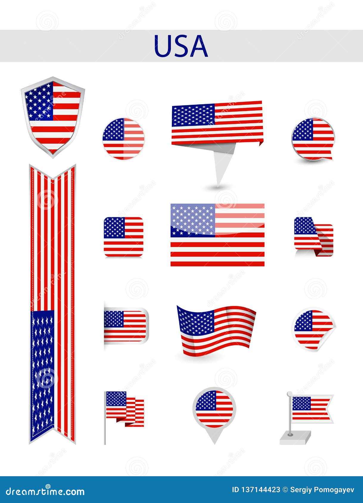 USA Flag Collection stock vector. Illustration of element - 137144423