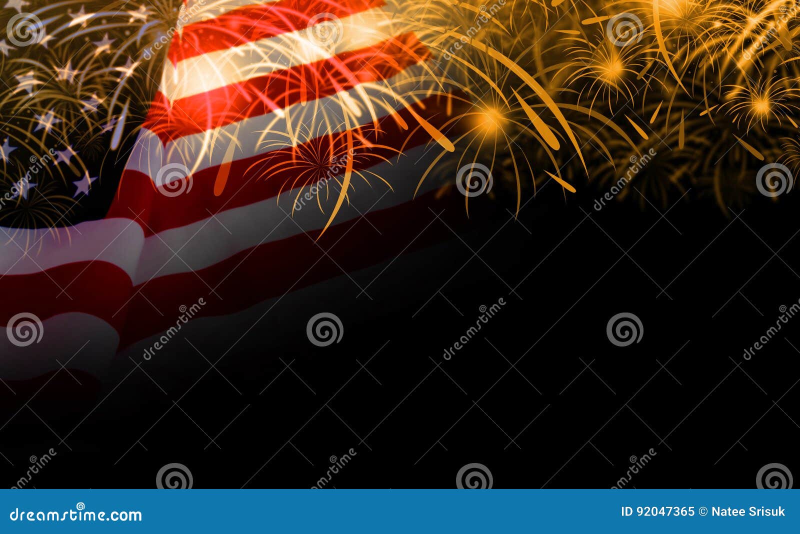 USA Flag and Fireworks Background Stock Image - Image of gold, american ...