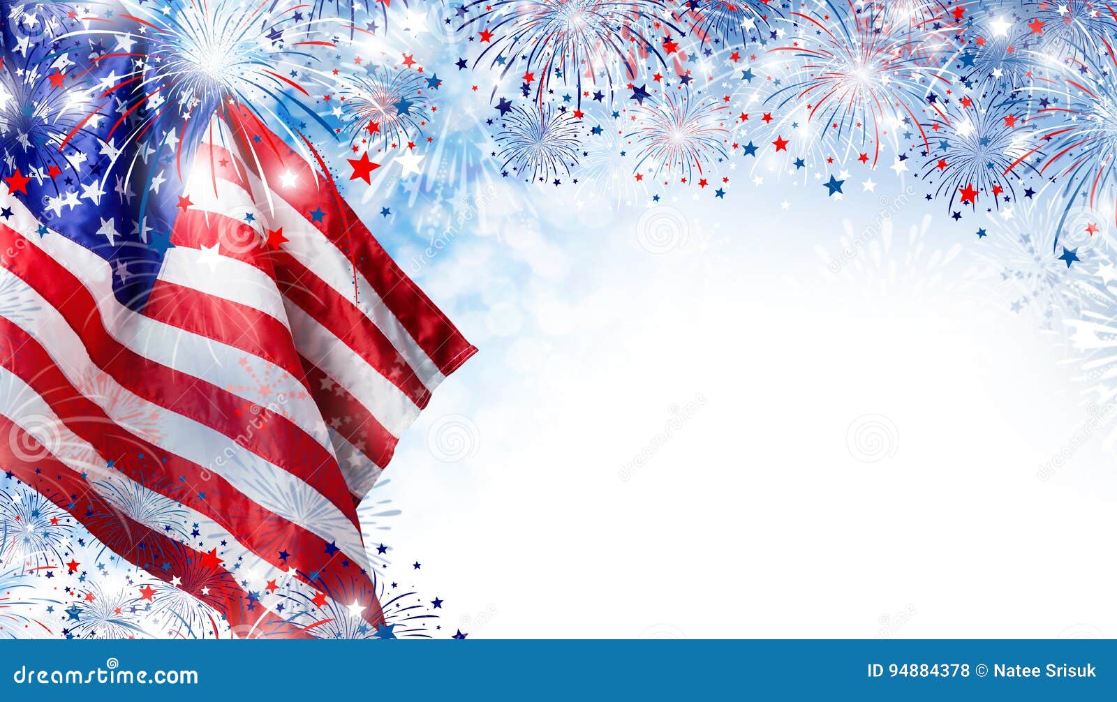 4th July Fireworks Background, Fourth Vector Banner, American National ...