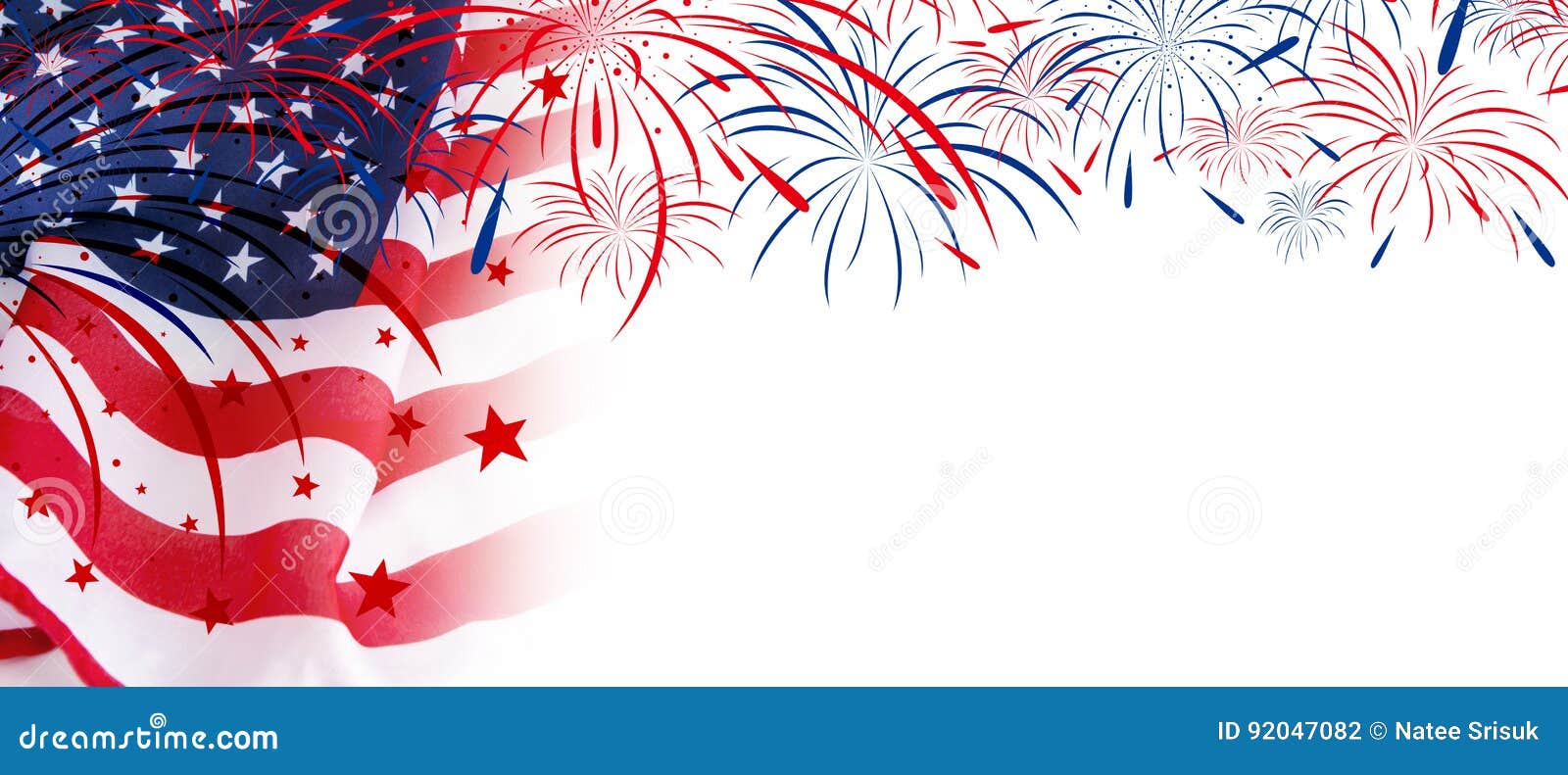 USA Flag with Fireworks on White Background Stock Illustration ...